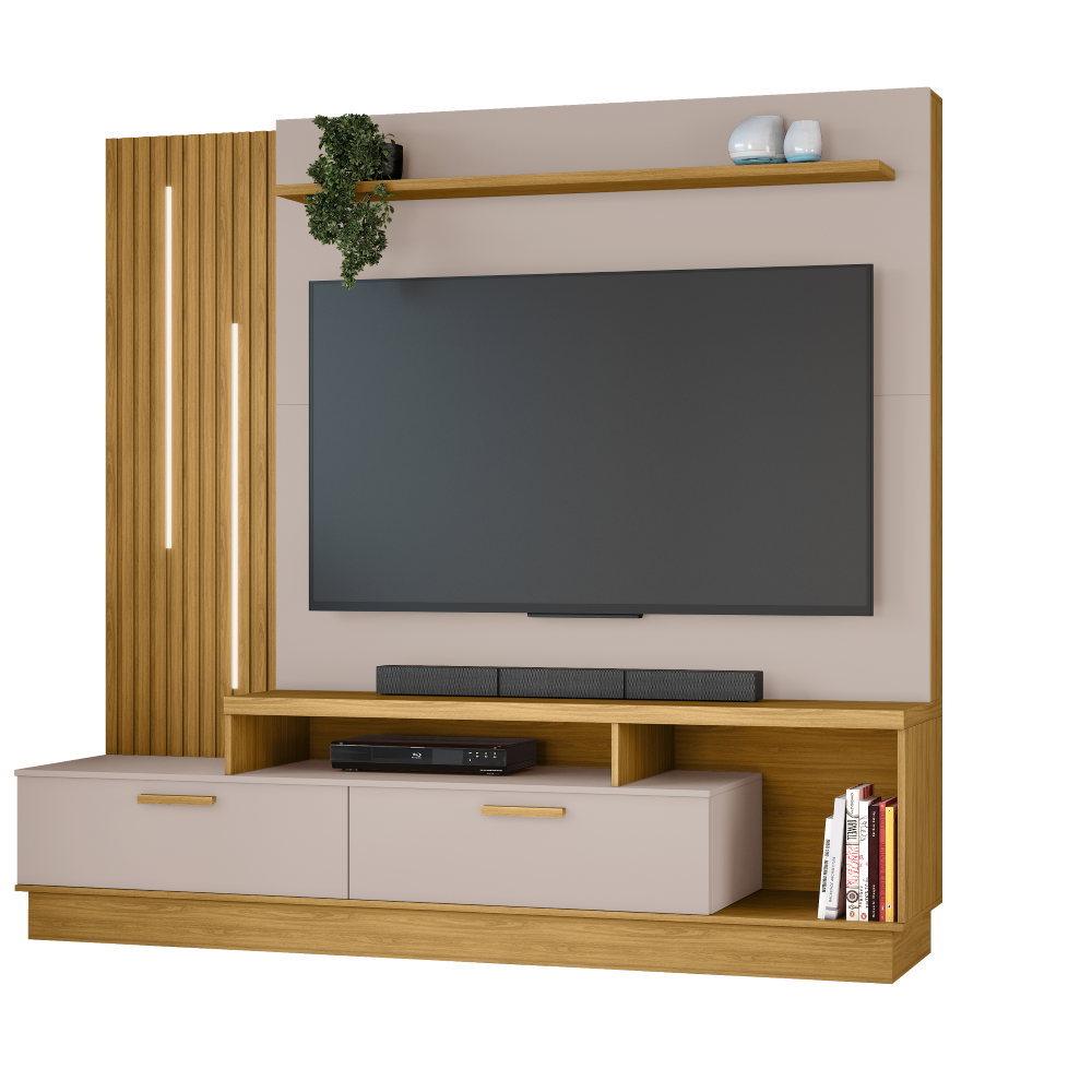 Estante Home Mdp e Mdf Ripado para Tv até 65 Polegadas Nature e Off | MadeiraMadeira