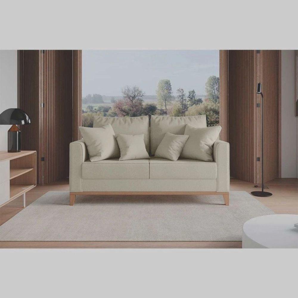 Sofá 2 Lugares Benny Base Pés Madeira Em Linho Cotton | MadeiraMadeira