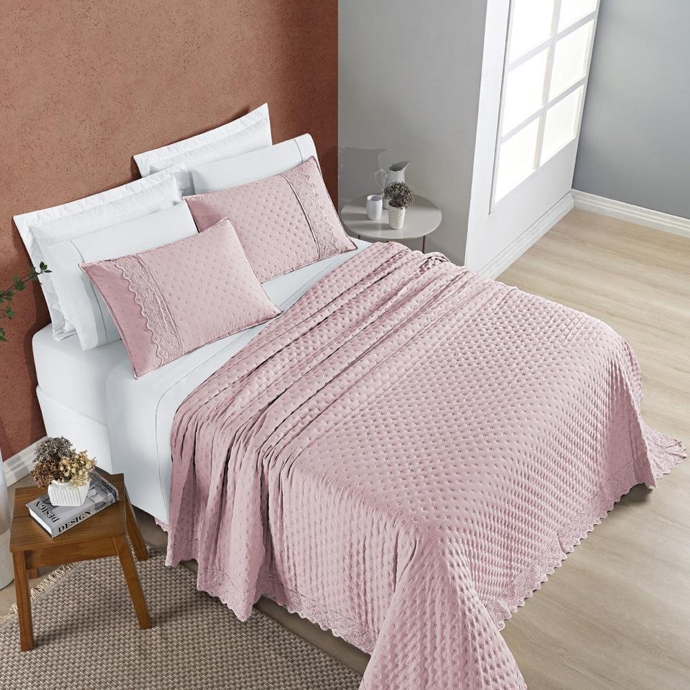 Colcha Super King London 200 Fios Bordado Inglês - Rosa | MadeiraMadeira