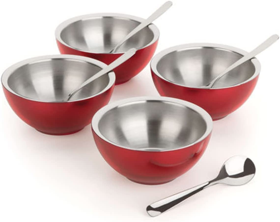 Potes De Servir Sobremesa Inox Vermelho C/ Colher 18 Peças | MadeiraMadeira