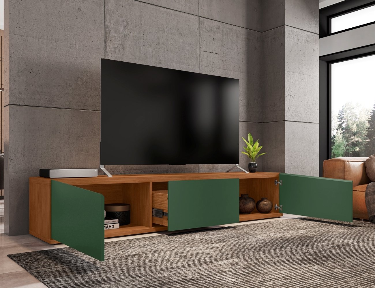 Rack para TV Mônaco com Gaveta Cedro Verde Oliva | MadeiraMadeira