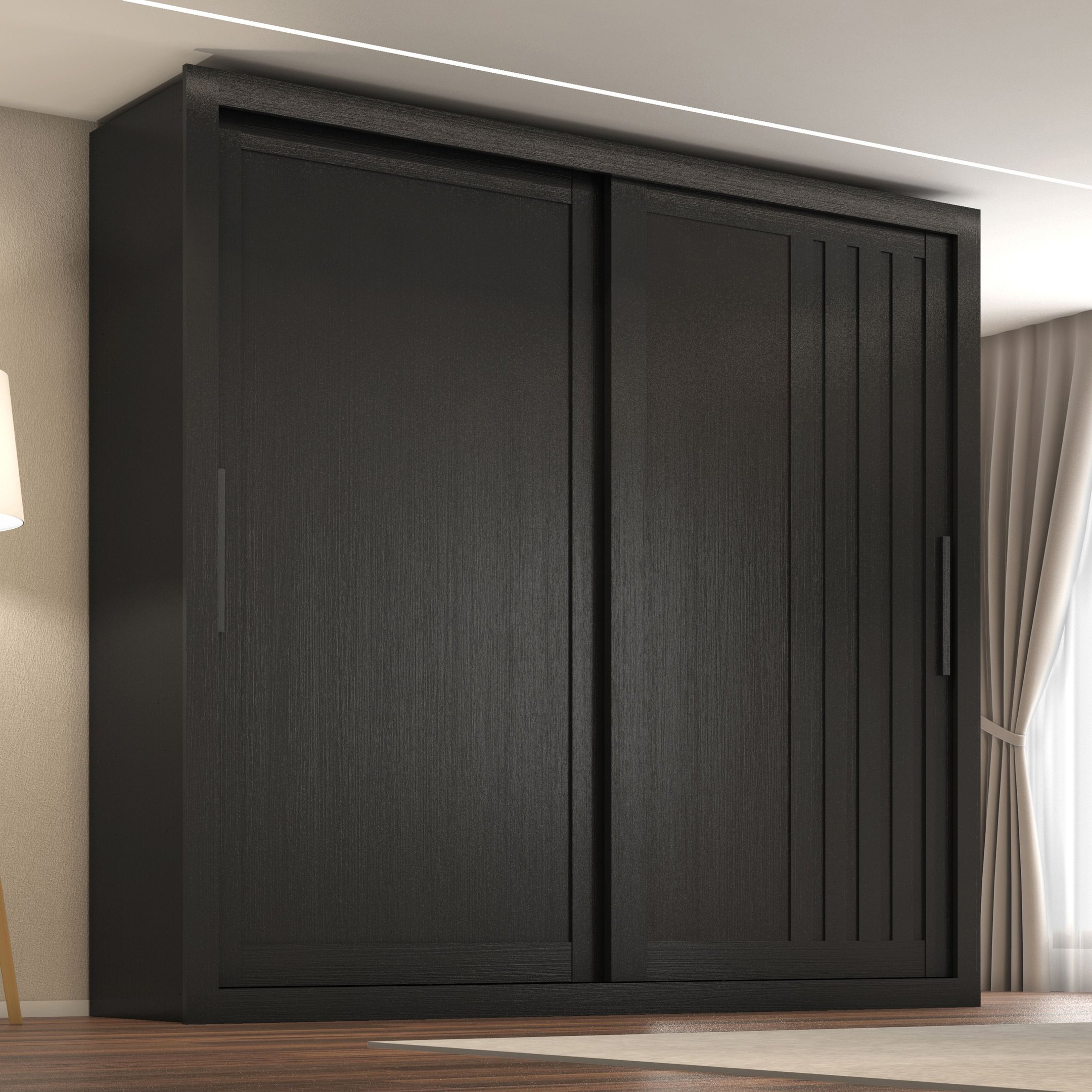 Guarda Roupa Casal Trianon 2 Portas de Correr 4 Gavetas Preto/Tx ...