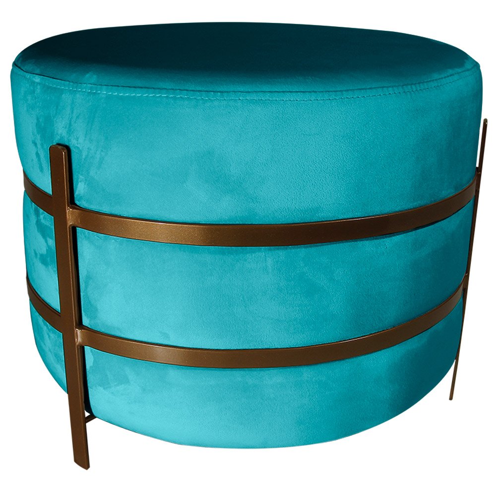 Puff Decorativo Colin Redondo Suede Azul Tiffany | MadeiraMadeira