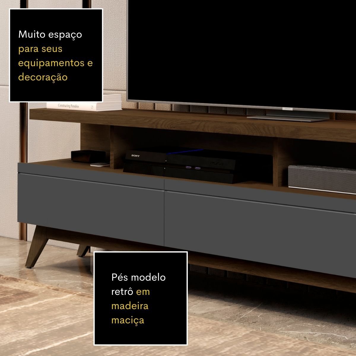 Rack para Sala Televisão até 65 Polegadas - Mod.2016:Cedro/Cinza ...