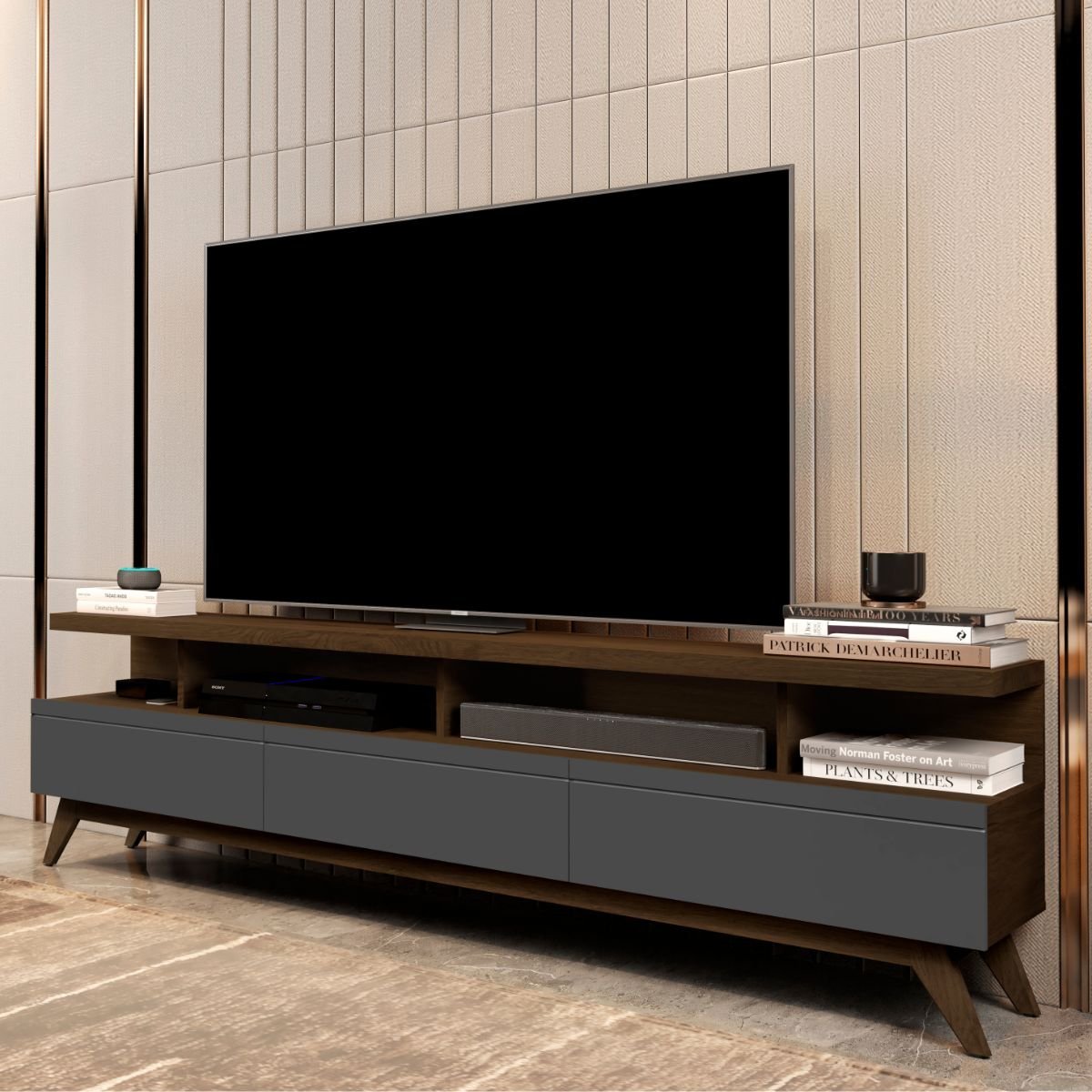 Rack para Sala Televisão até 65 Polegadas - Mod.2016:Cedro/Cinza ...