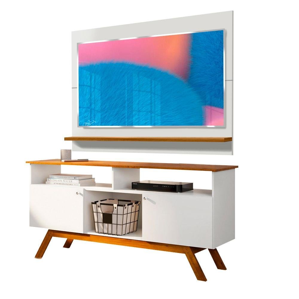 Rack Com Painel Para Sala TV 55 Polegadas Branco Madeira Amsterdã Vênus ...