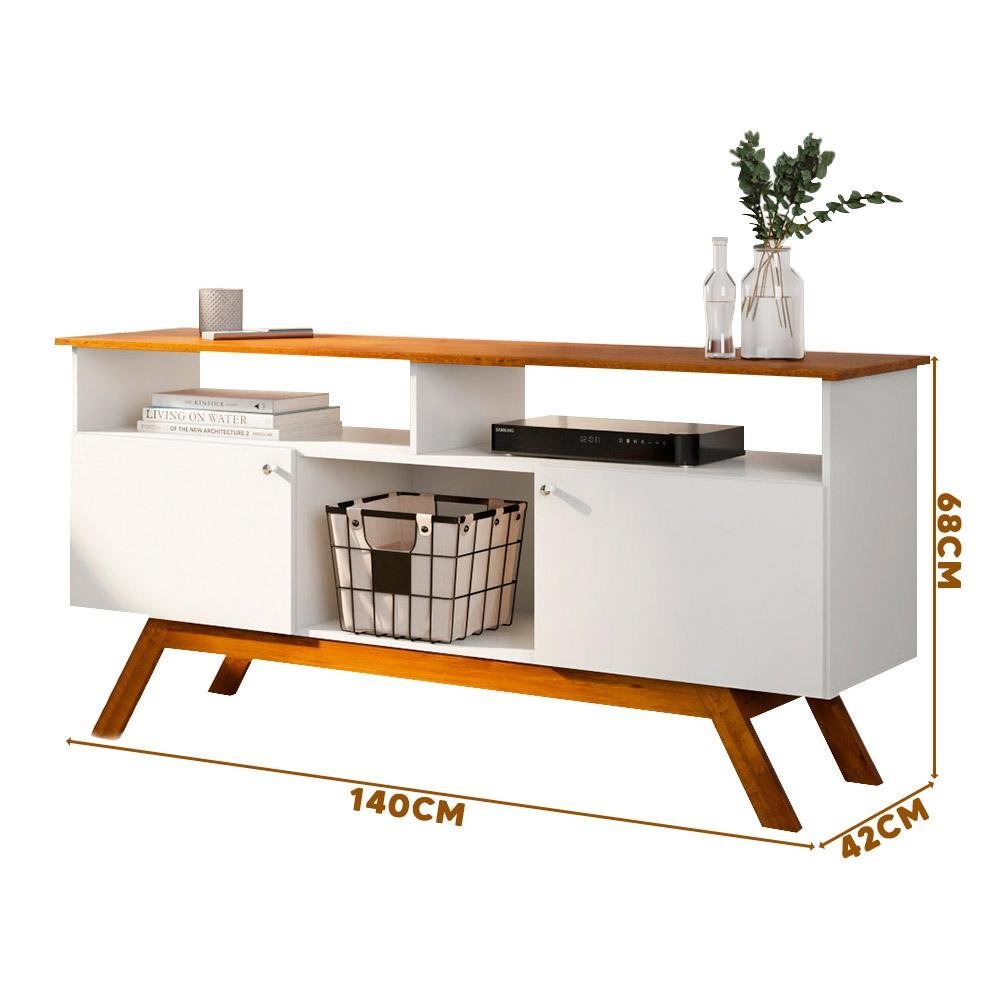 Rack Com Painel Para Sala TV 55 Polegadas Branco Madeira Amsterdã Vênus ...