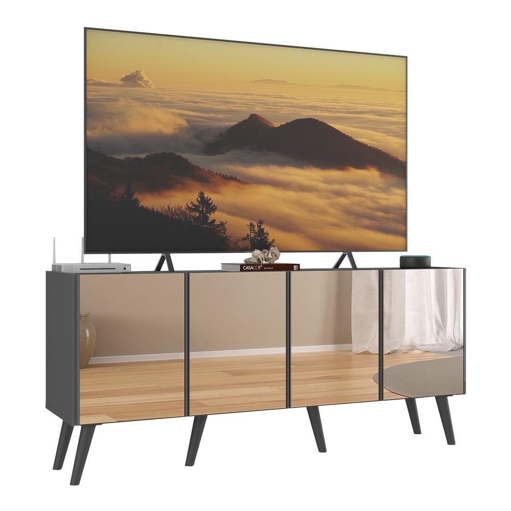 Rack Tv até 50 Polegadas 4 Portas Retrô com Espelhos Multimóveis Mp1082 Grafite/preto ...