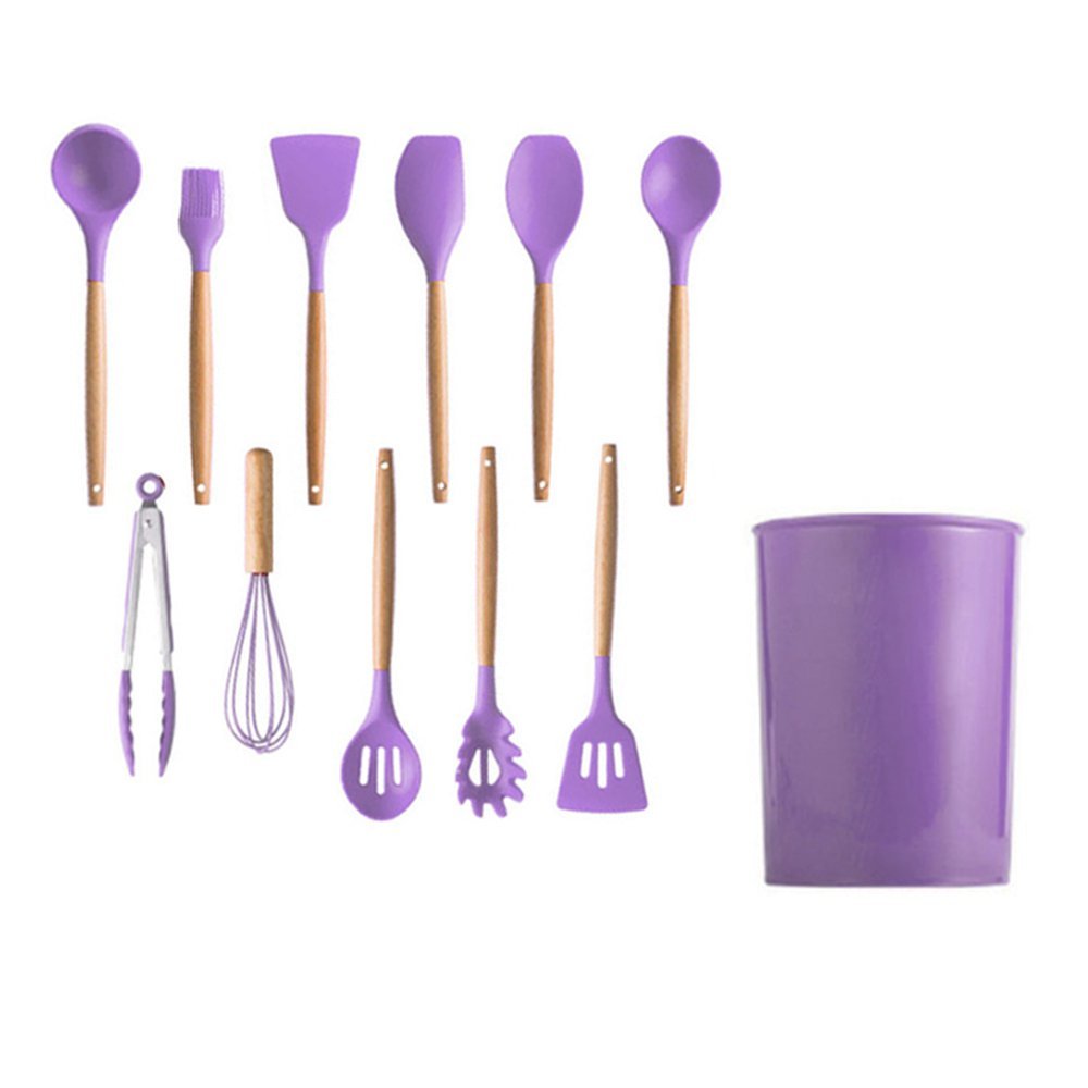 Jogo de Cozinha Silicone Madeira 12 Peças Concha Espatula Colher ...