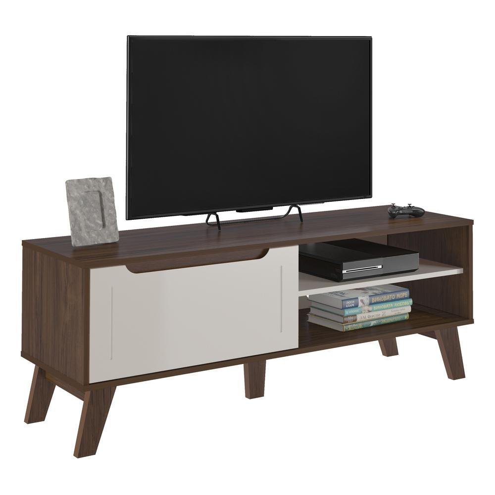 Rack TV 60" Retrô 2 Portas de Correr Multimóveis CR45171 Amêndoa/Off ...