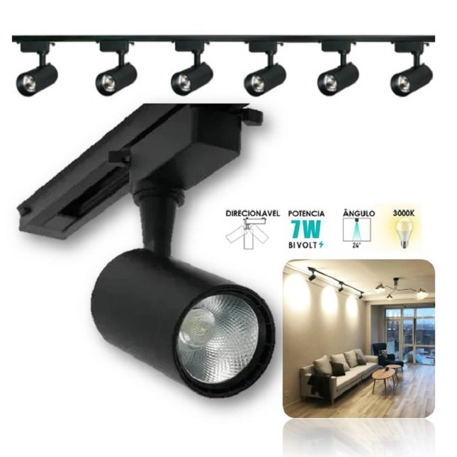 Kit Trilho Eletrificado 2 Metros Preto + 6 Spots 7w Luz Quente 3000k ...