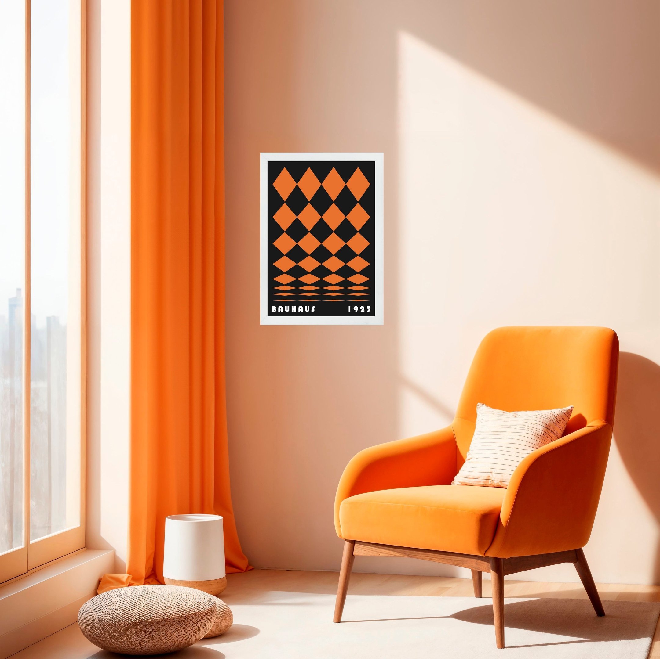 Quadro Bauhaus Laranja e Preto - Rolled Diamonds 45x34cm - com Vidro ...