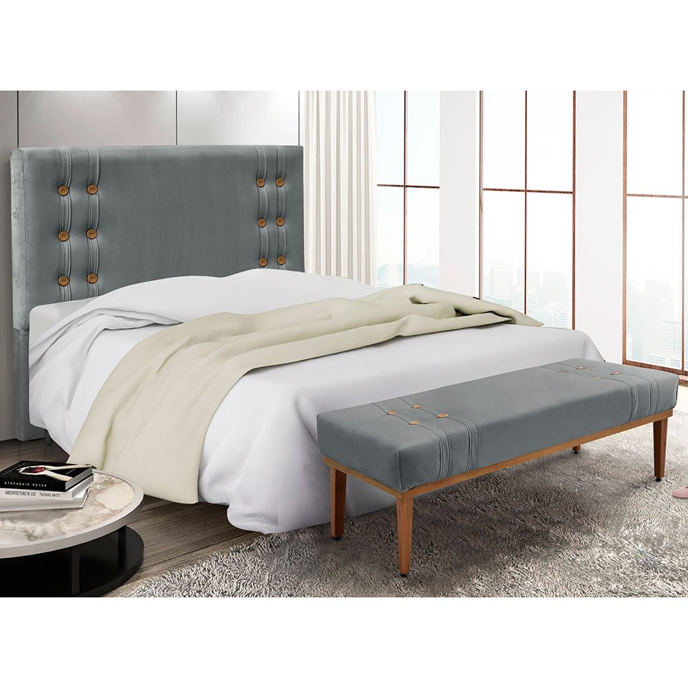 Kit Cabeceira e Calçadeira Recamier Queen 1,60m Gênova Veludo ...