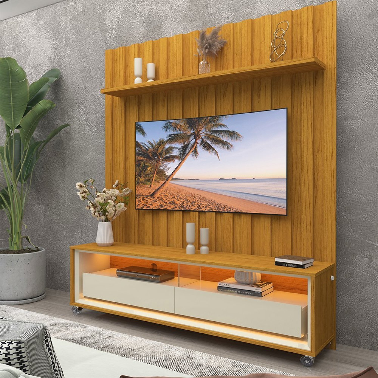 Rack com Painel para Tv até 43 Polegadas Led 2 Gavetas com Rodízios ...