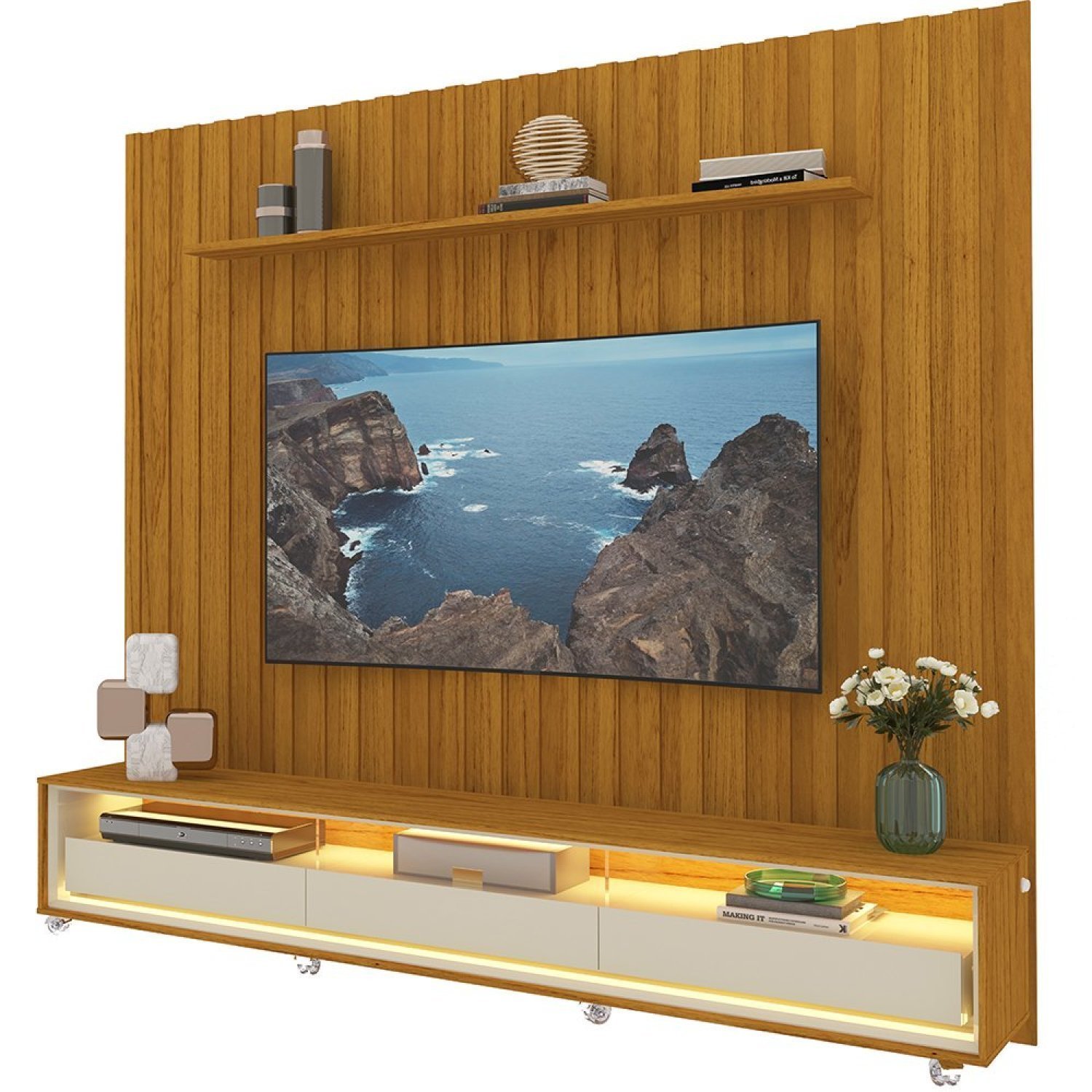 Rack com Painel para Tv até 75 Polegadas Led 3 Gavetas com Rodízios ...