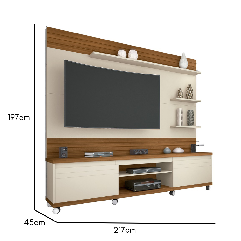 Home Theater Cedro TV 55" Rodízios Porta Nicho Off White Cumaru Germai | MadeiraMadeira