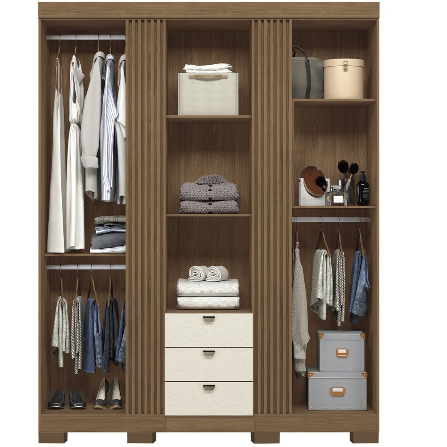 Guarda-roupa Aurora 03 Portas com Espelho e Pés | MadeiraMadeira