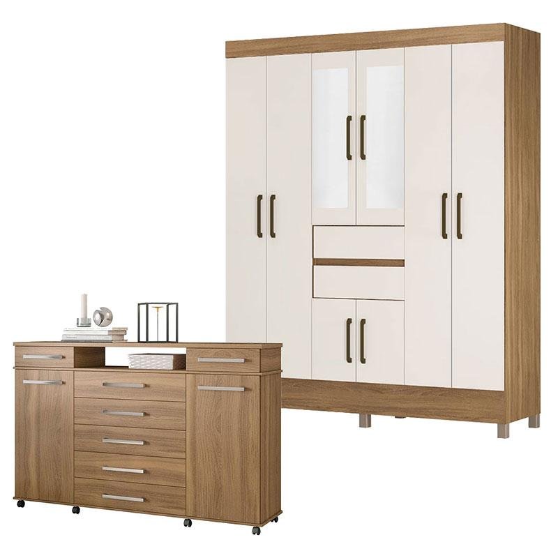 Cômoda London e Guarda Roupa Casal Munique Amêndola Off White com ...