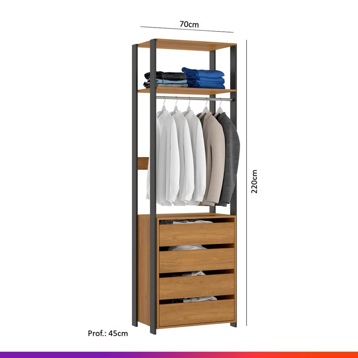Guarda Roupa Estilo Industrial Carvalho/Cinza 6 Peças Modulado MDP ...