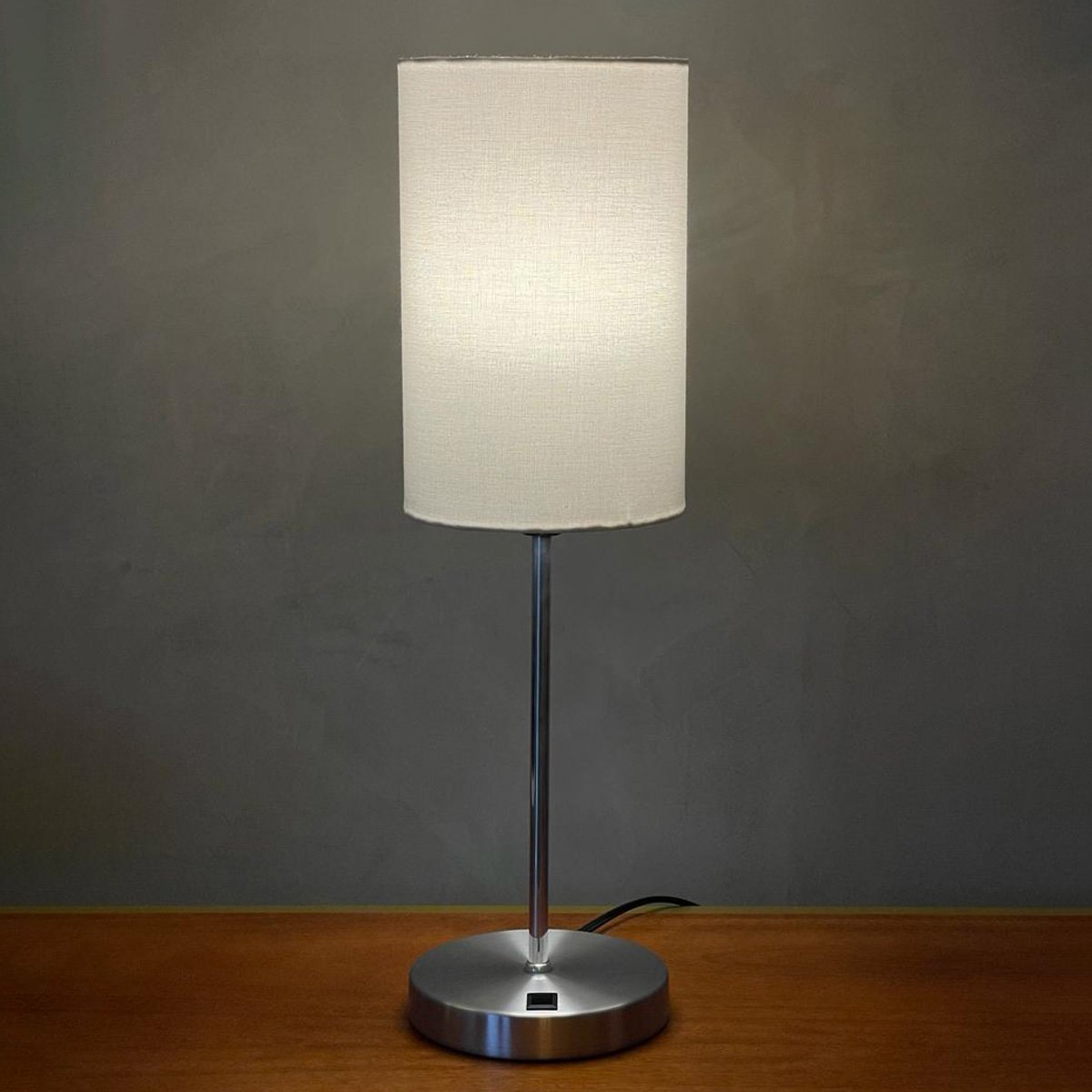 Kit 2 Abajur Luminária Redondo Quarto ou Sala Escovado com Interruptor ...