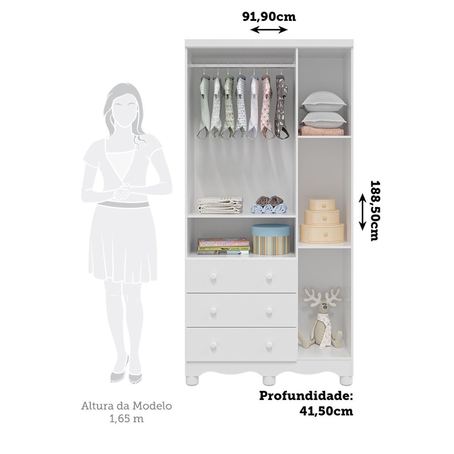 Guarda roupas Infantil 3 Portas com Janela e 3 Gavetas 100% MDF Lana ...