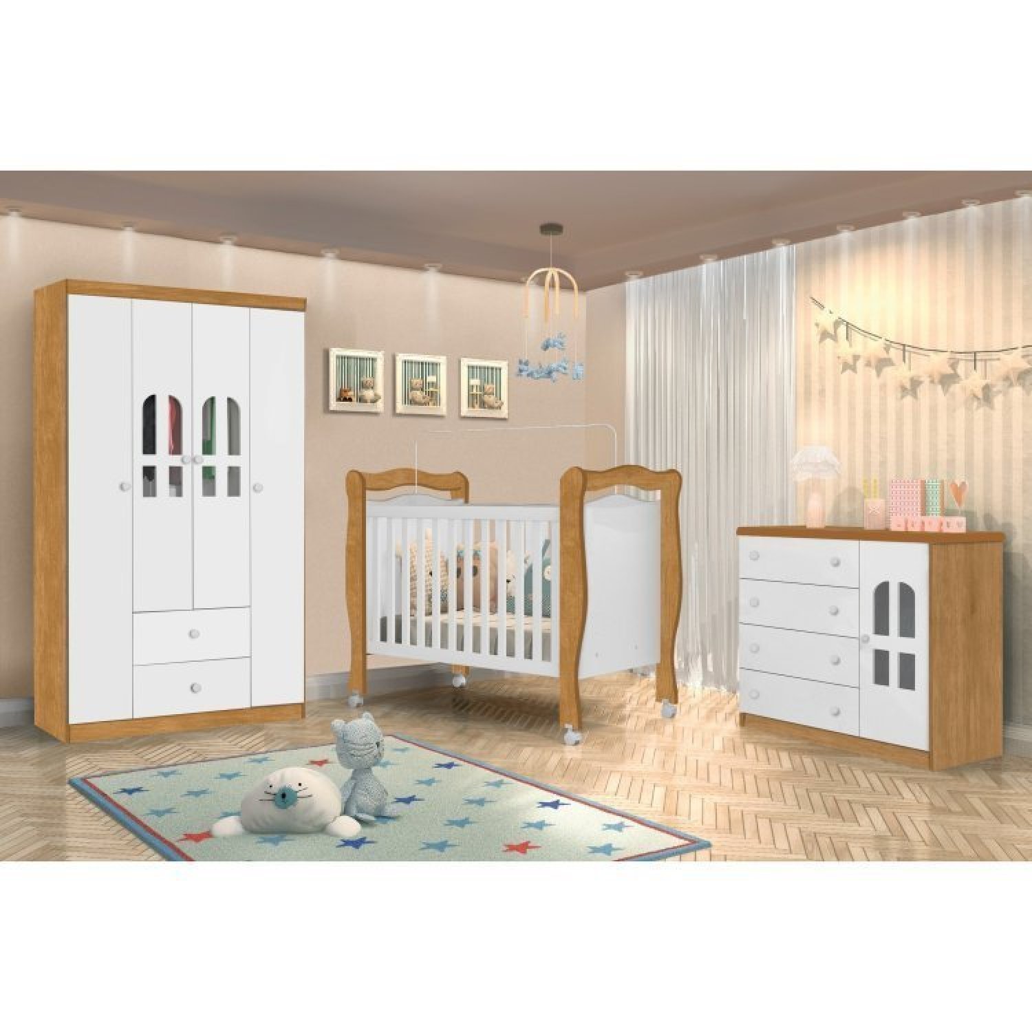 Quarto Infantil Completo com Berço Cômoda e Guarda Roupa Alvin ...