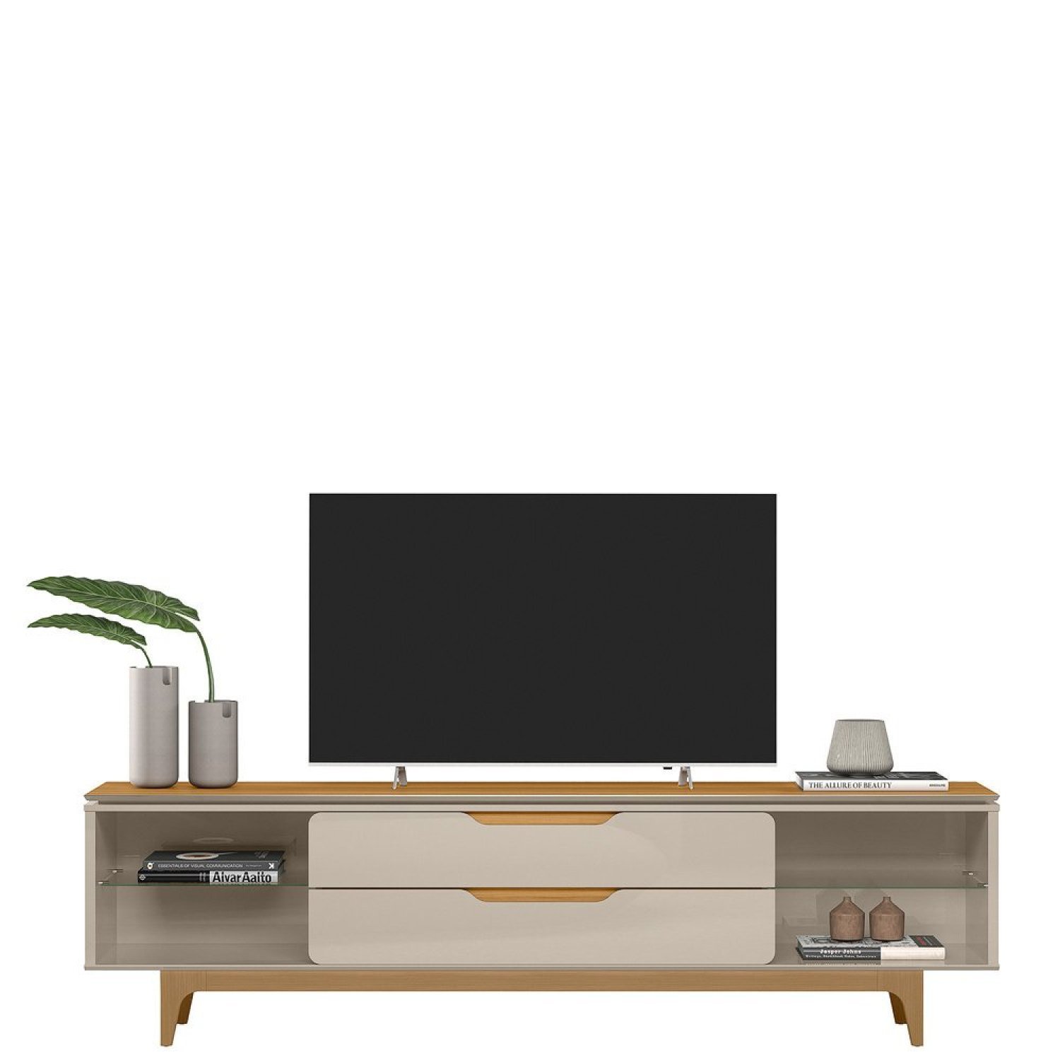 Rack para TV de até 75 Polegadas 2 Gavetas Pés Madeira Maciça Los ...