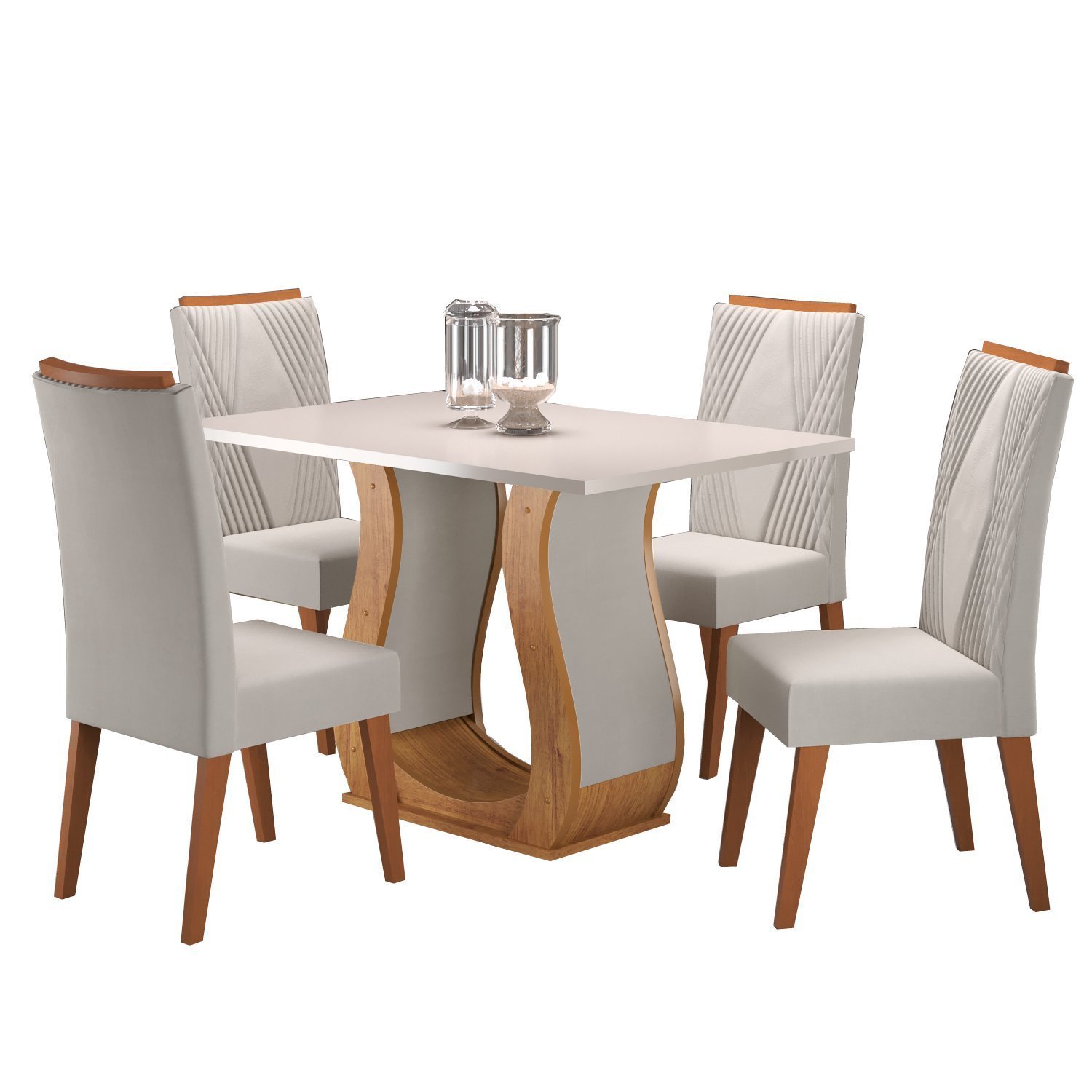 Mesa de Jantar Retangular Nubia com 4 Cadeiras Madeira Maciça Vegas ...