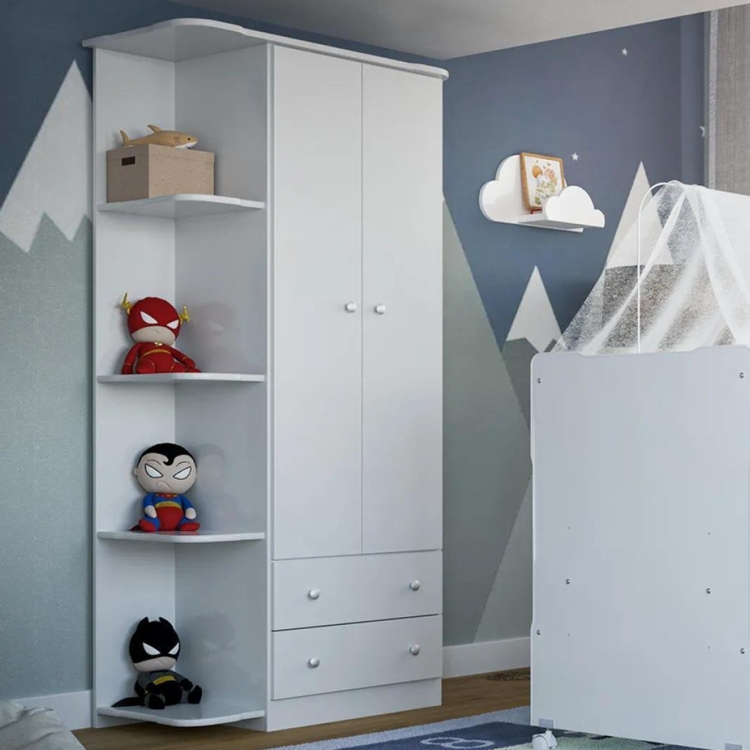 Guarda Roupa Infantil com Prateleiras 2 Portas 2 Gavetas New Baby ...