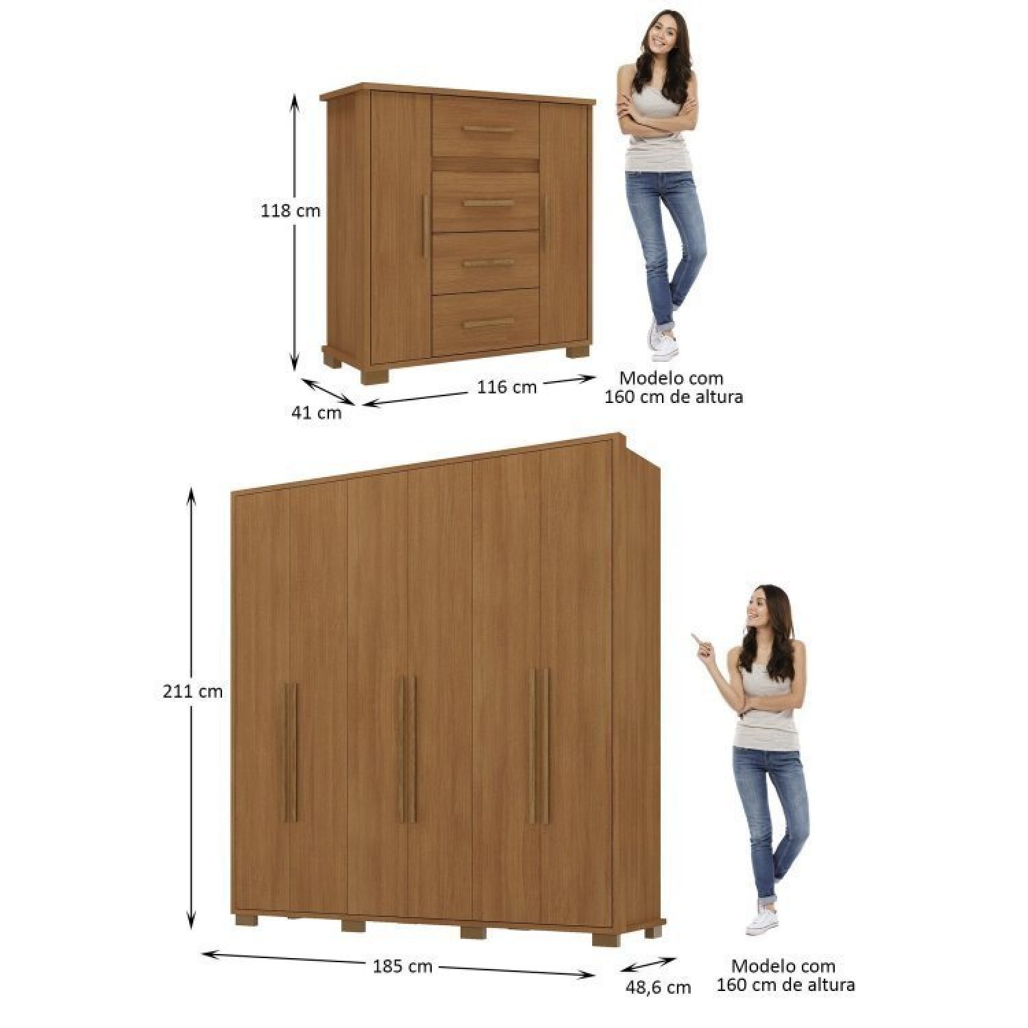 Quarto de Casal Completo Guarda Roupa 6 Portas 3 Gavetas com Cômoda ...