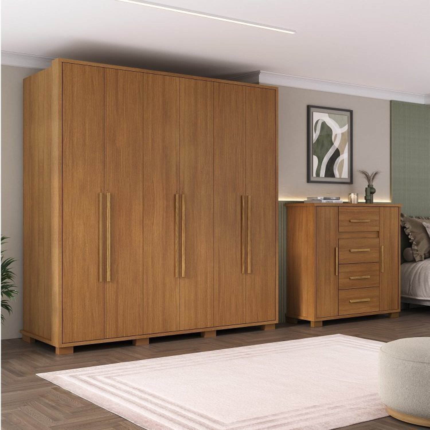 Quarto de Casal Completo Guarda Roupa 6 Portas 3 Gavetas com Cômoda ...