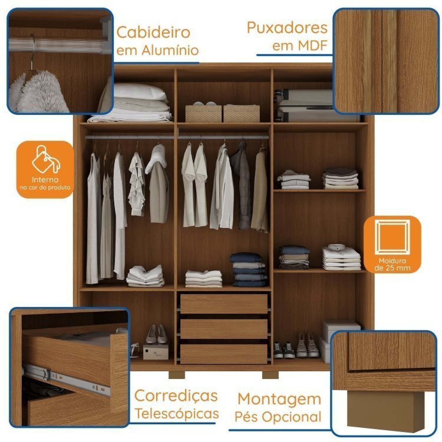 Quarto de Casal Completo Guarda Roupa 6 Portas 3 Gavetas com Cômoda ...