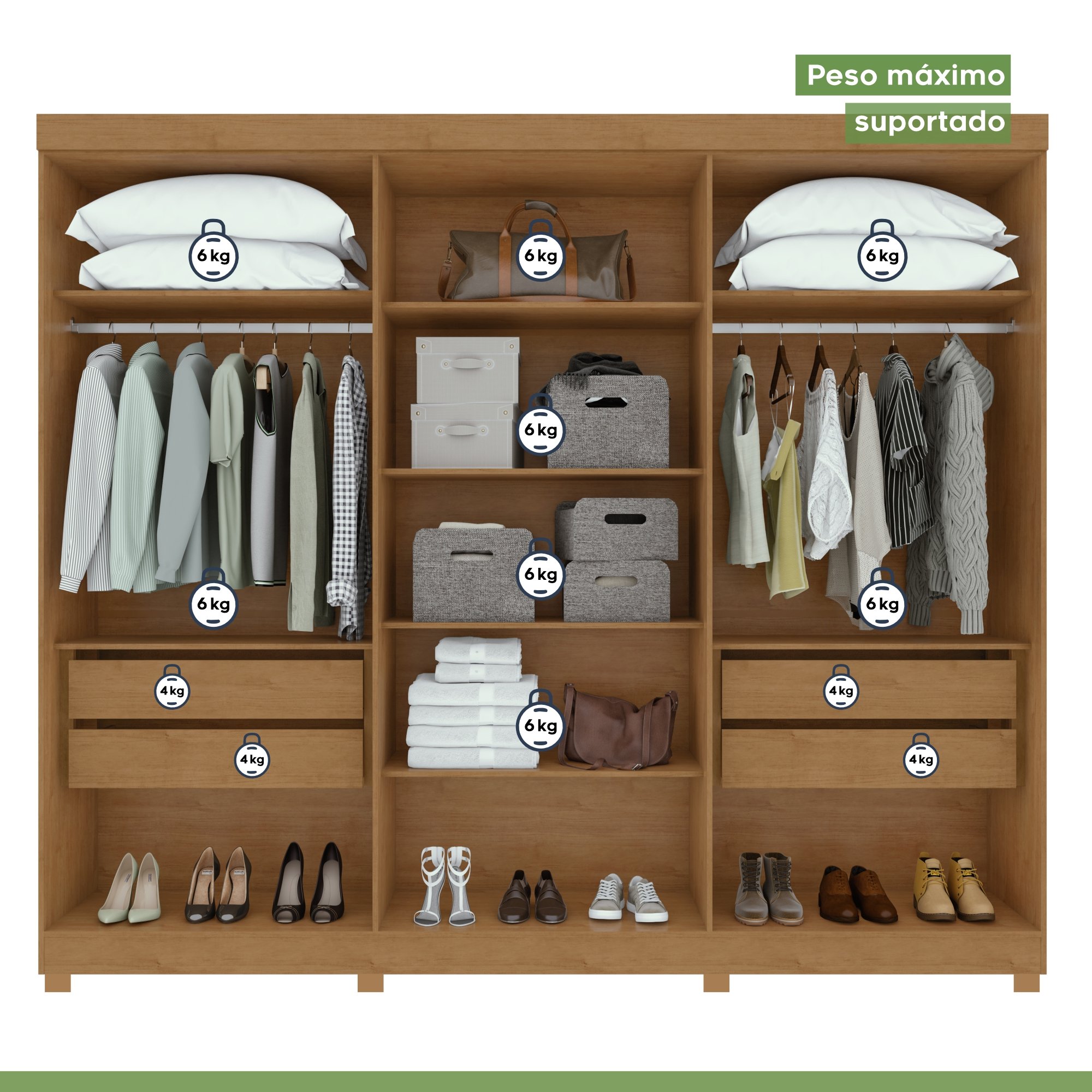 Guarda-roupa 6 Portas 4 Gavetas Bertha com Pés | MadeiraMadeira