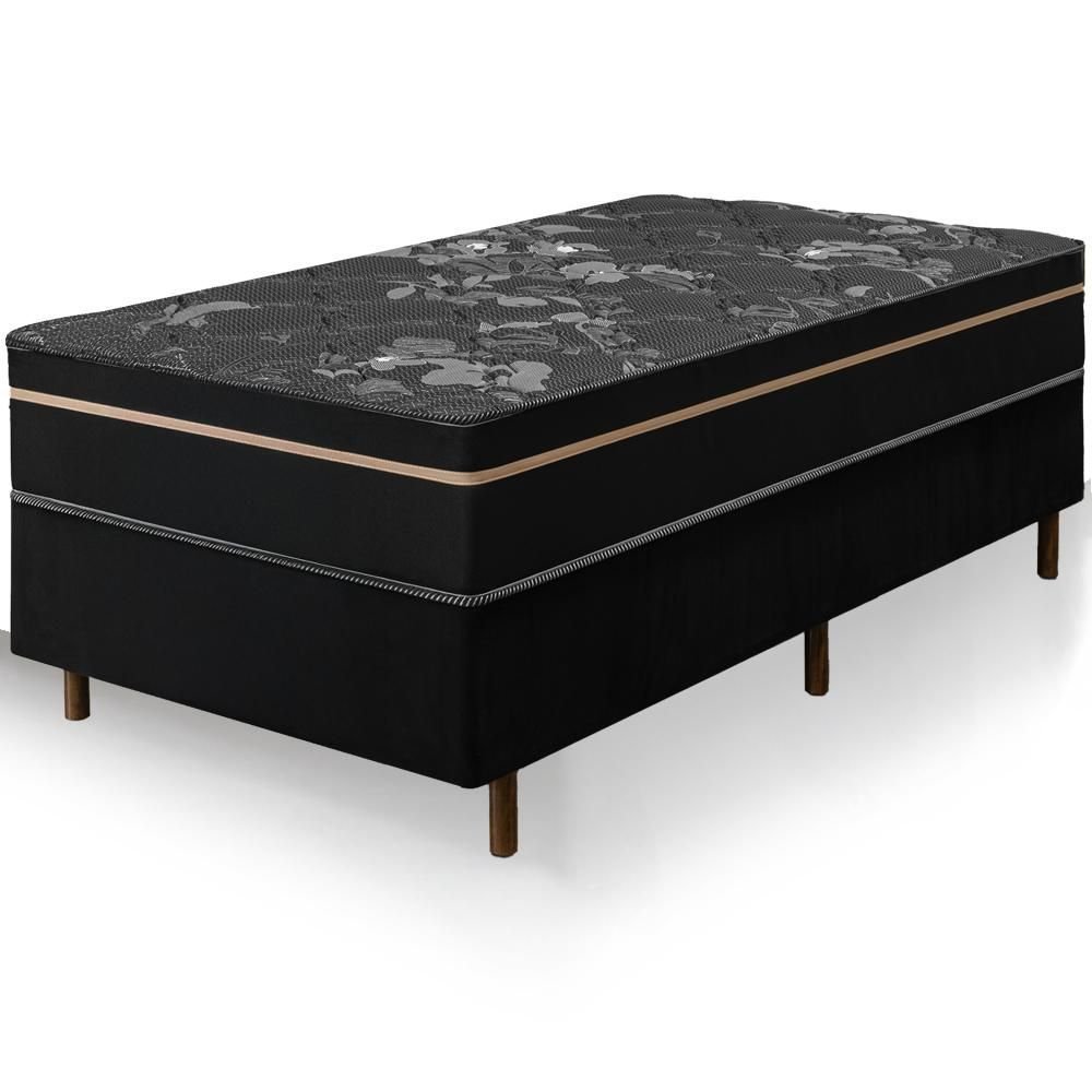 Cama Box Preta + Colchão Solteiro King Bariloche Preto Molas Ensacadas ...