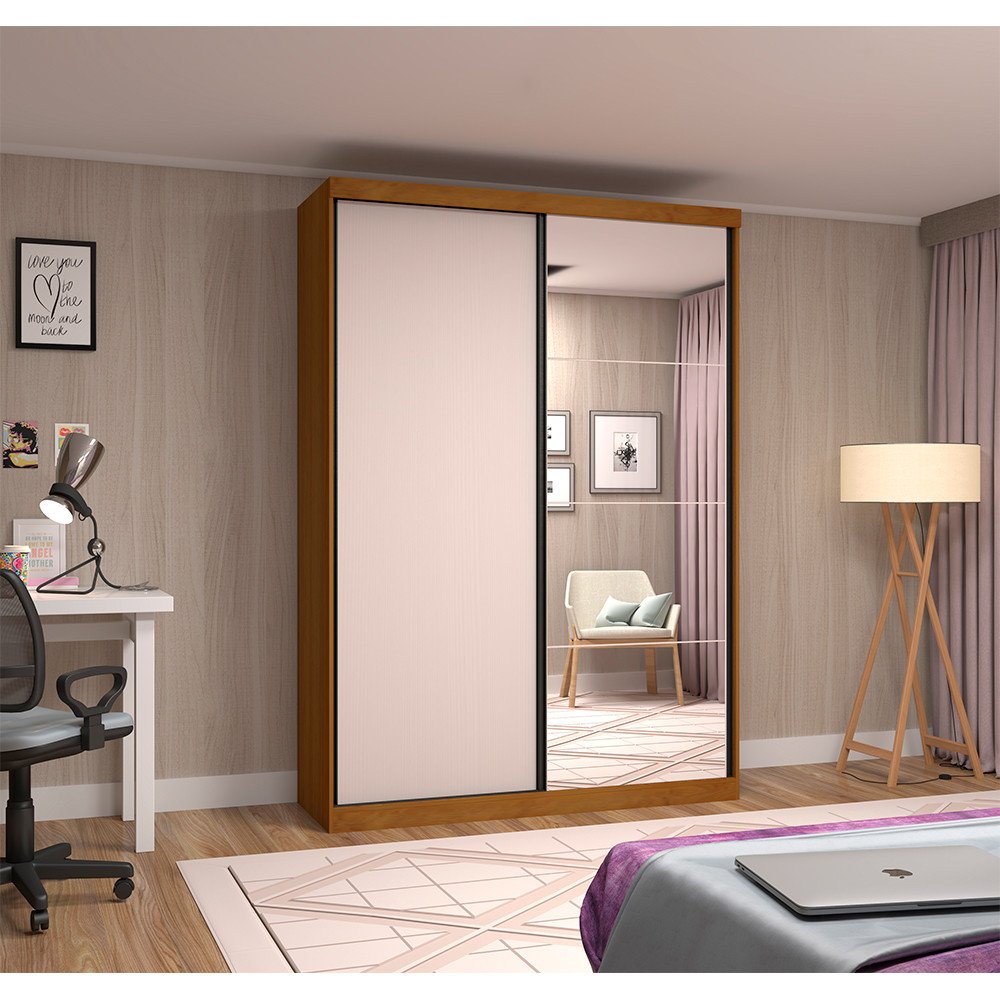 Guarda Roupa Solteiro 2 Portas de Correr 3 Gavetas com Espelho em MDF ...