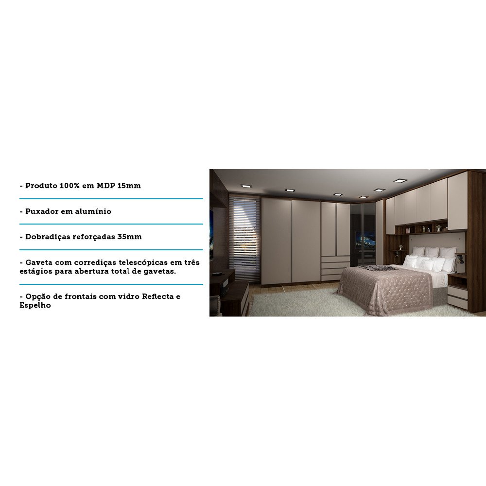 Guarda Roupa Queen de Canto com Vidro Reflecta Nogueira Dourado com ...