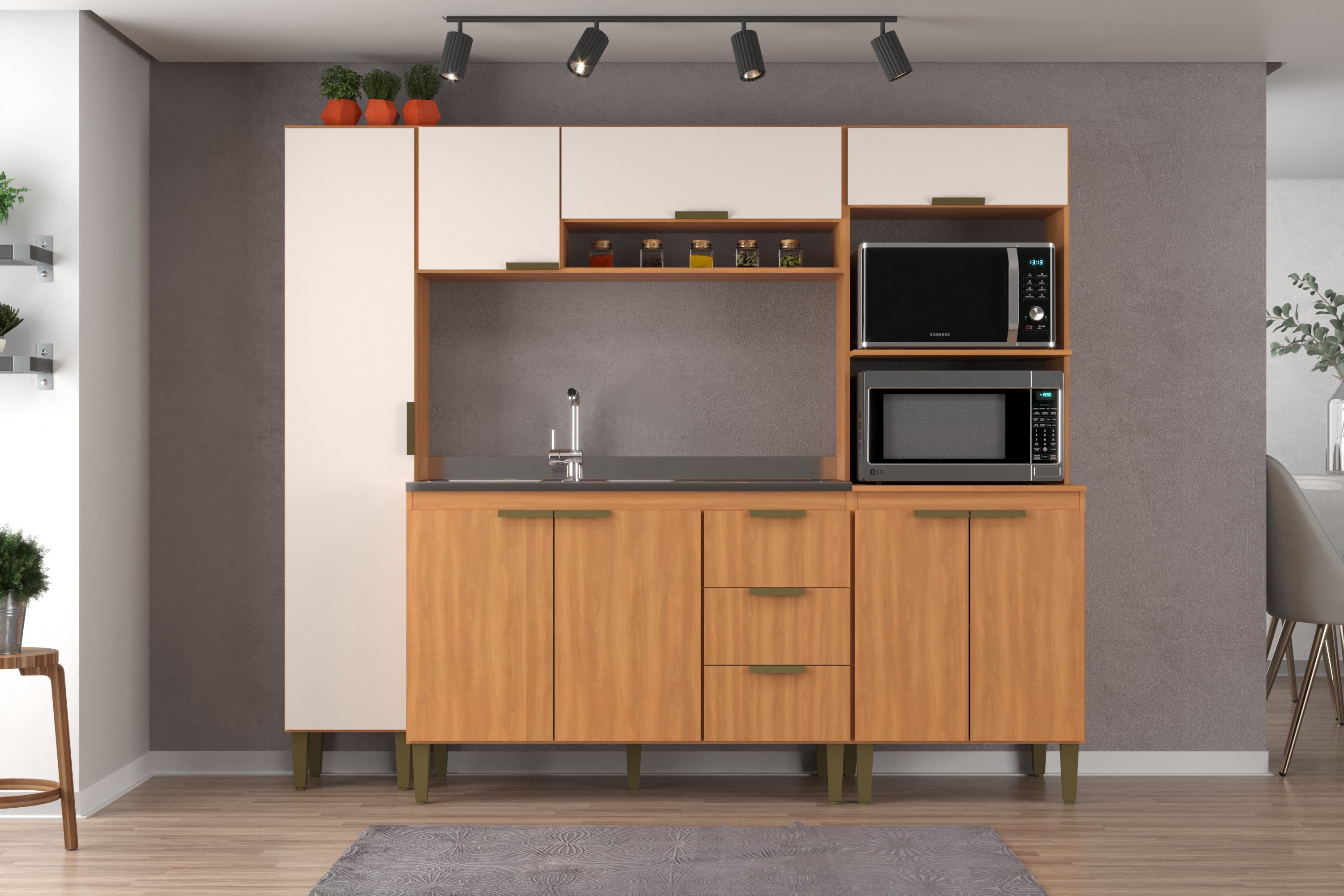 Cozinha Modulada 4 Peças 8 Portas 3 Gavetas Carol | MadeiraMadeira