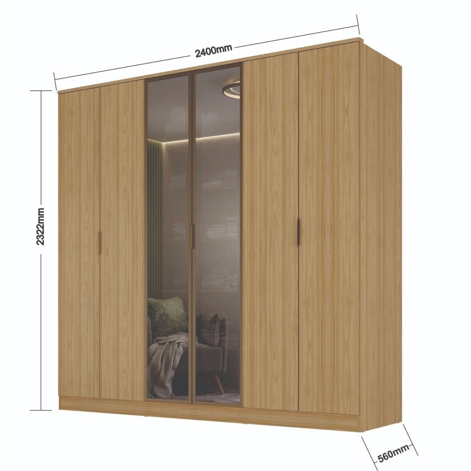 Guarda-roupa 6 Portas com 2 Portas Reflecta 4 Gavetas Ravi | MadeiraMadeira