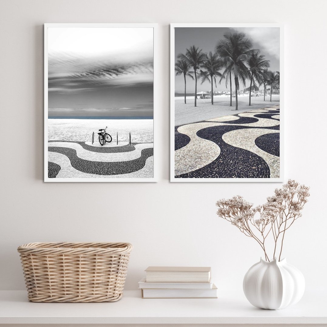 Kit 2 Quadros Fotografias Calçada de Copacabana 45x34cm:madeira Preta ...