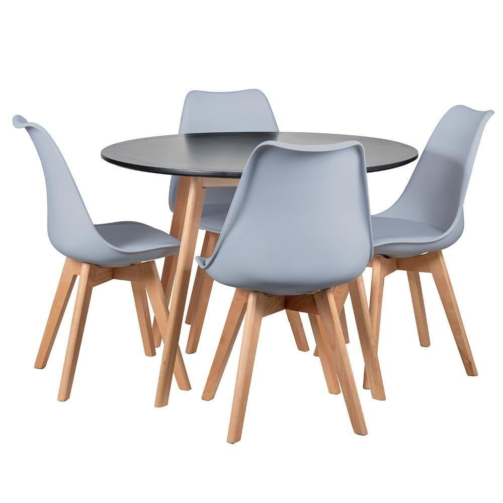 Mesa Redonda 100cm Preto + 4 Cadeiras Cinza Claro | MadeiraMadeira
