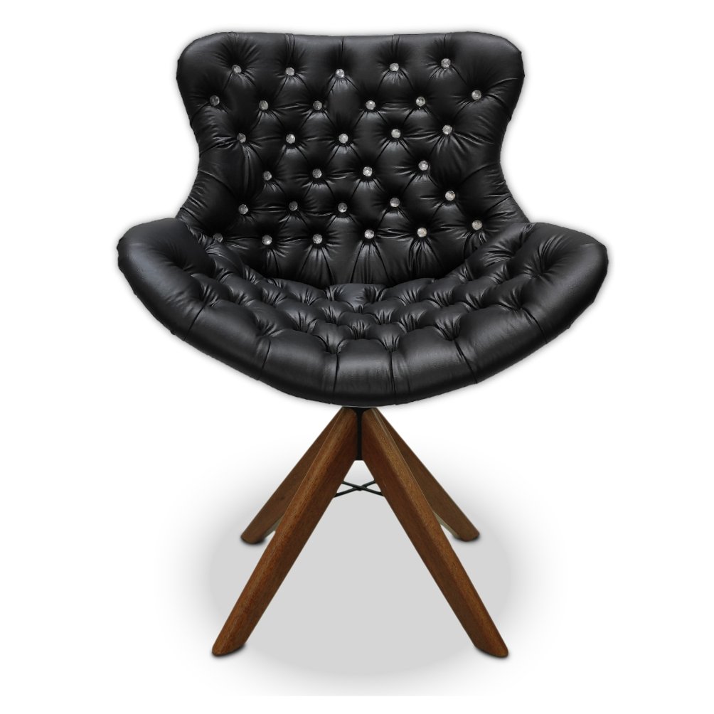 Poltrona Julia Work Corino Botões Brilho Giratória Madeira | MadeiraMadeira