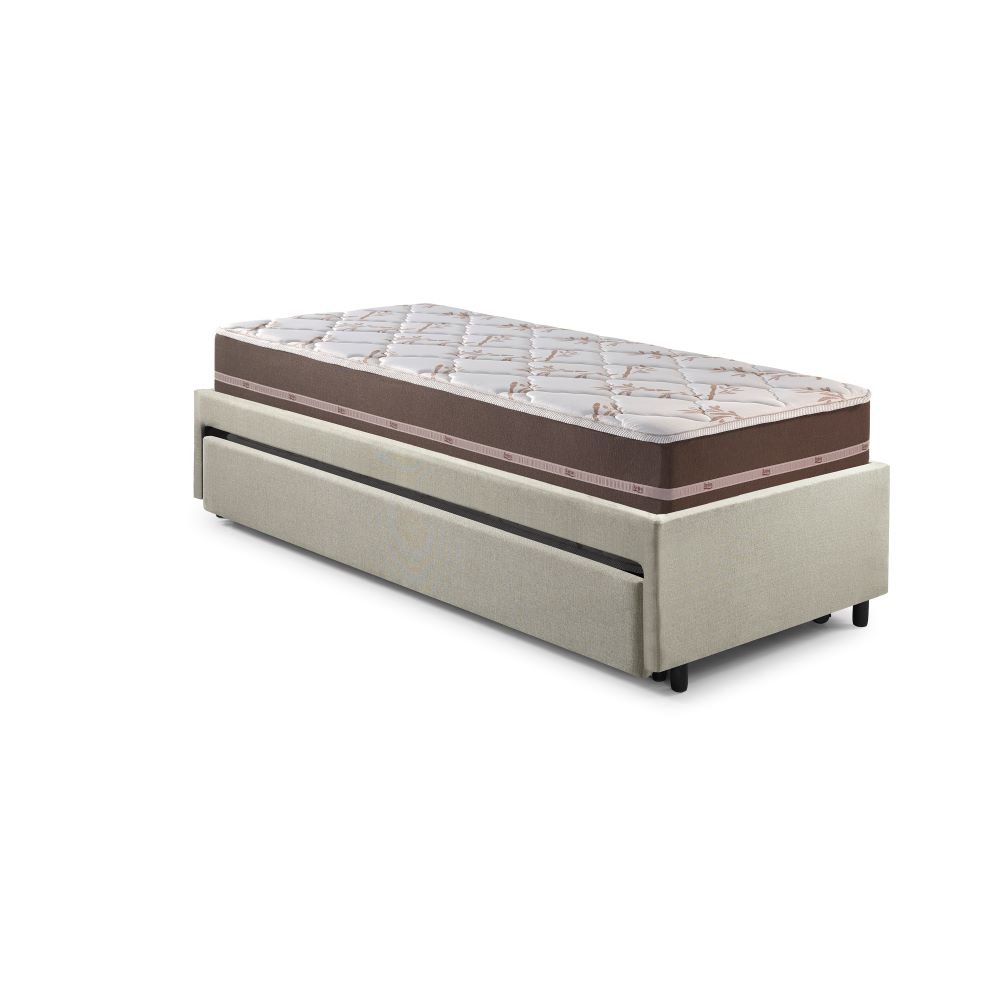 Bicama Box Solteiro Linho Bege 88x188 com Dois Colchões Classic Molas ...