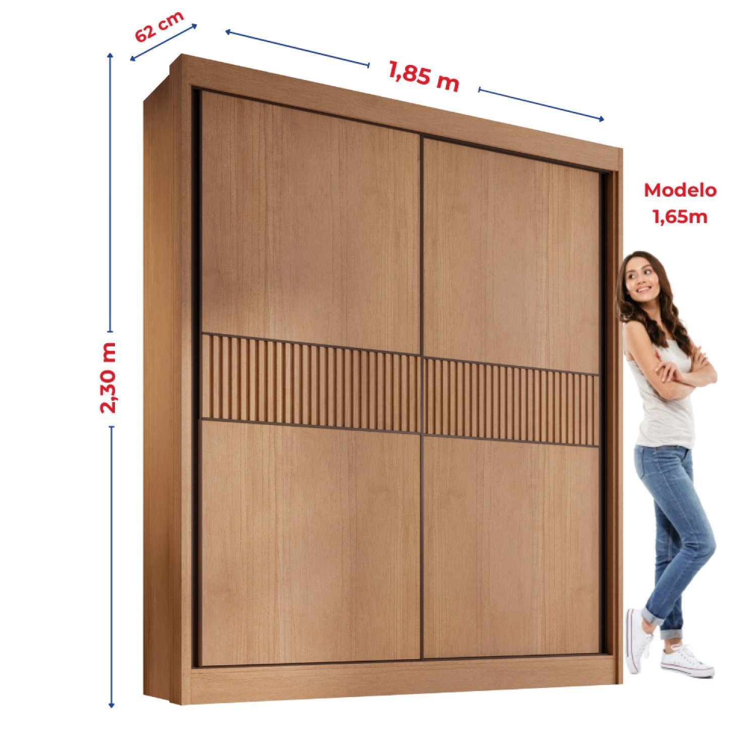 Guarda-roupa Mdf Ripado 2 Portas de Correr 3 Gavetas Milos | MadeiraMadeira