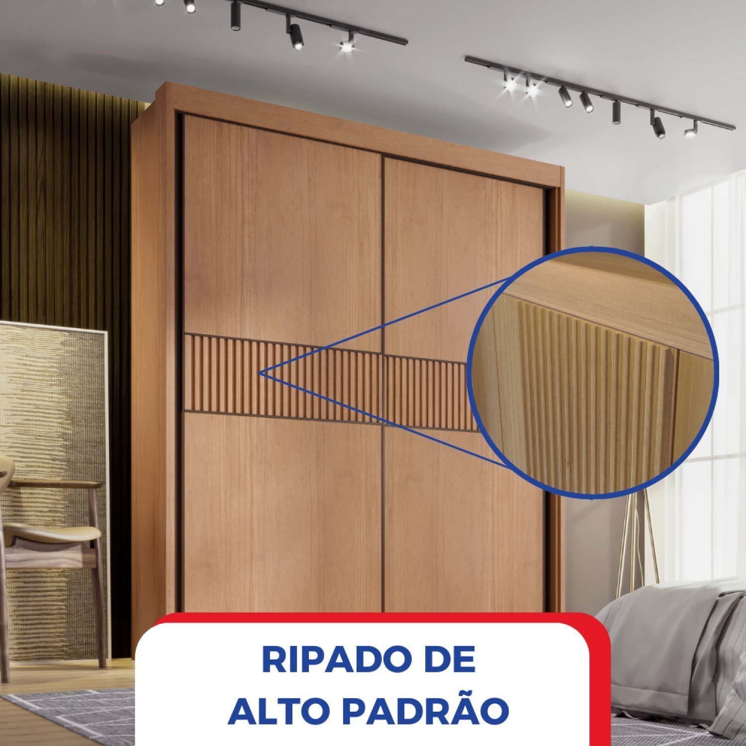Guarda-roupa Mdf Ripado 2 Portas de Correr 3 Gavetas Milos | MadeiraMadeira