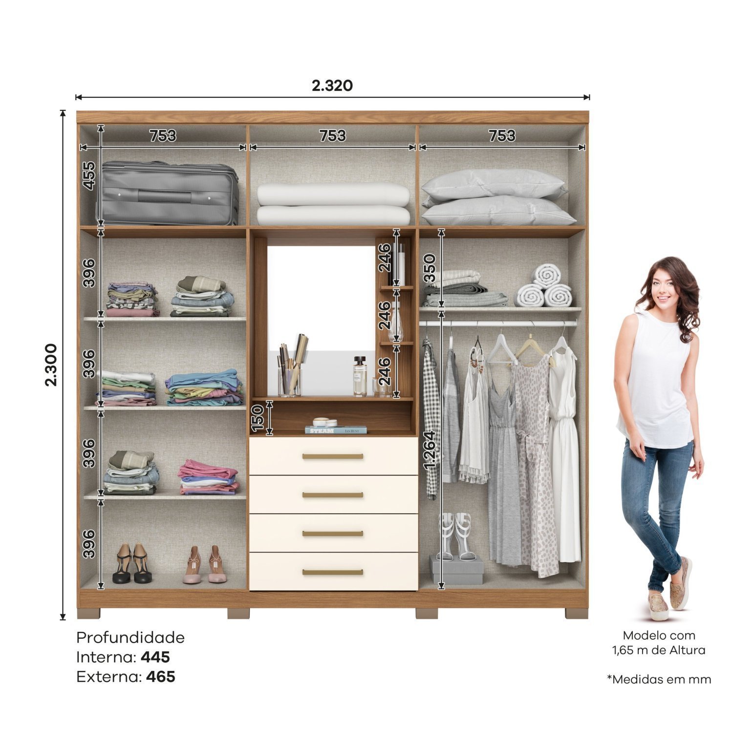 Guarda-roupa Casal 10 Portas com Espelho 4 Gavetas Viena | MadeiraMadeira