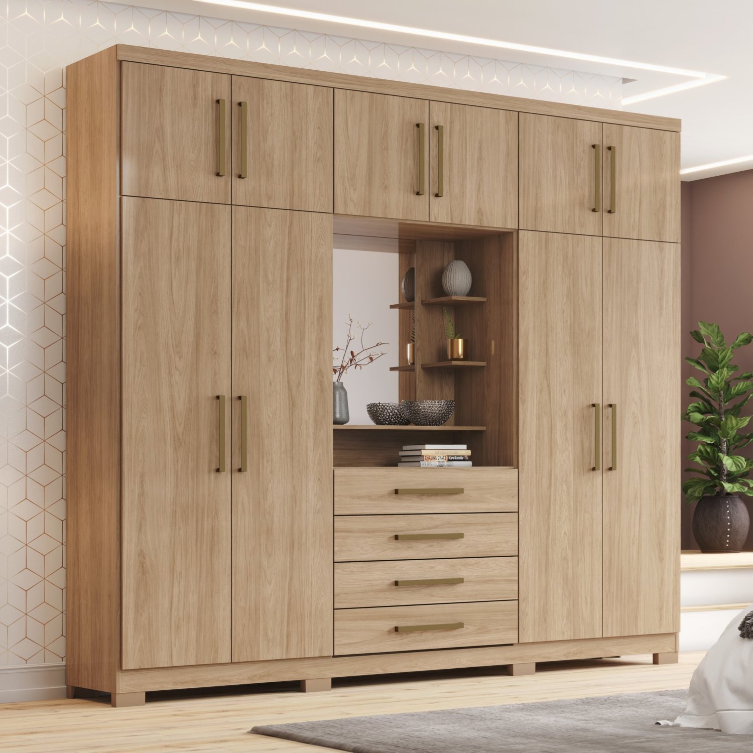 Guarda-roupa Casal 10 Portas com Espelho 4 Gavetas Viena | MadeiraMadeira