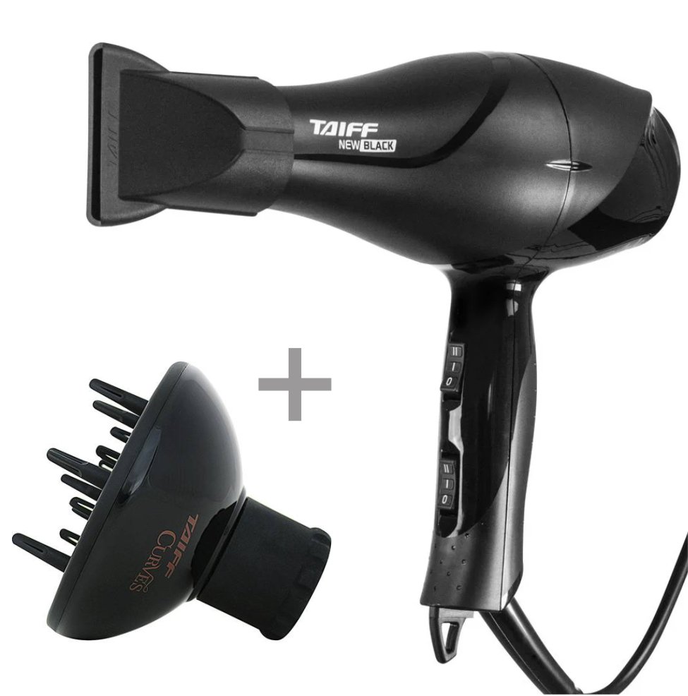 KIT TAIFF - SECADOR PROFISSIONAL BLACK ION 2000W 220V + DIFUSOR DE AR ...