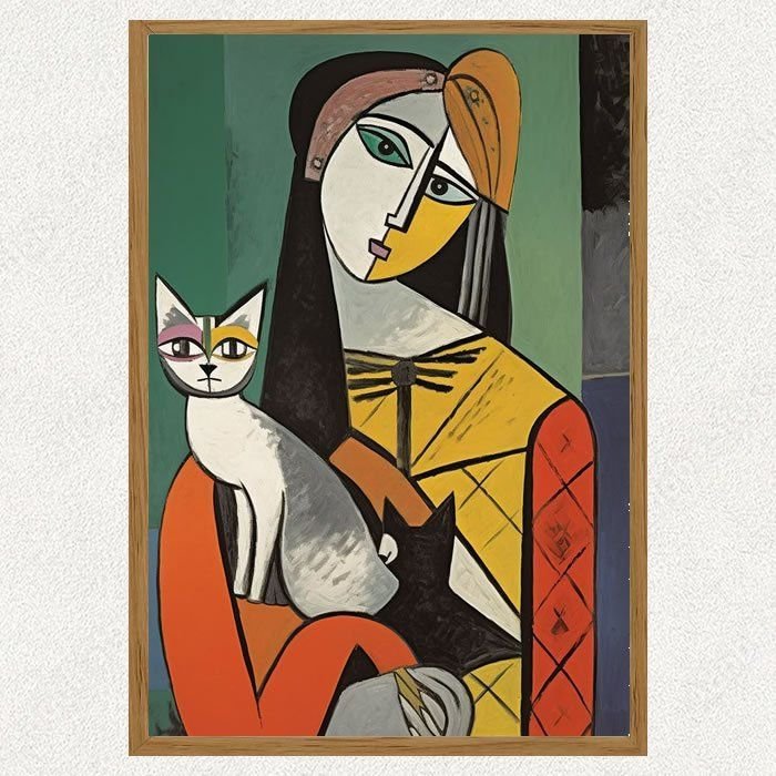 Quadro Moldurado Pablo Picasso Mulher e Gato Cubismo | MadeiraMadeira