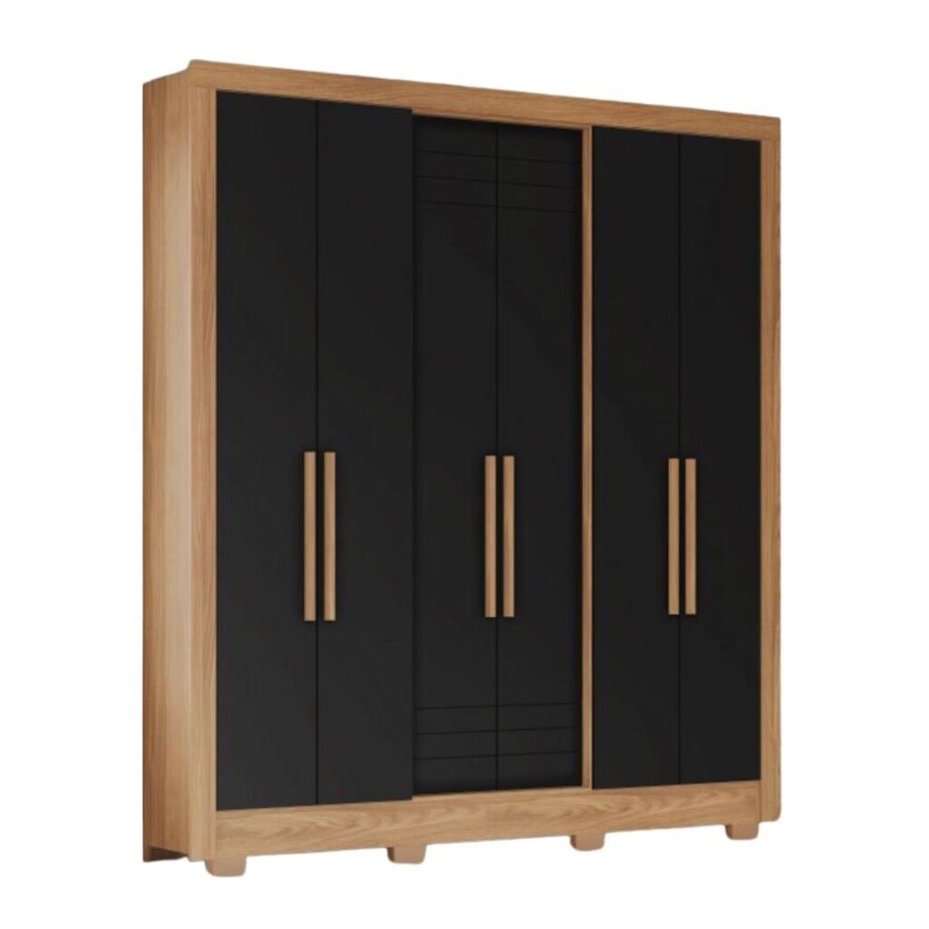 B366-215 Roupeiro 06 Portas Nature/preto Hp Briz | MadeiraMadeira