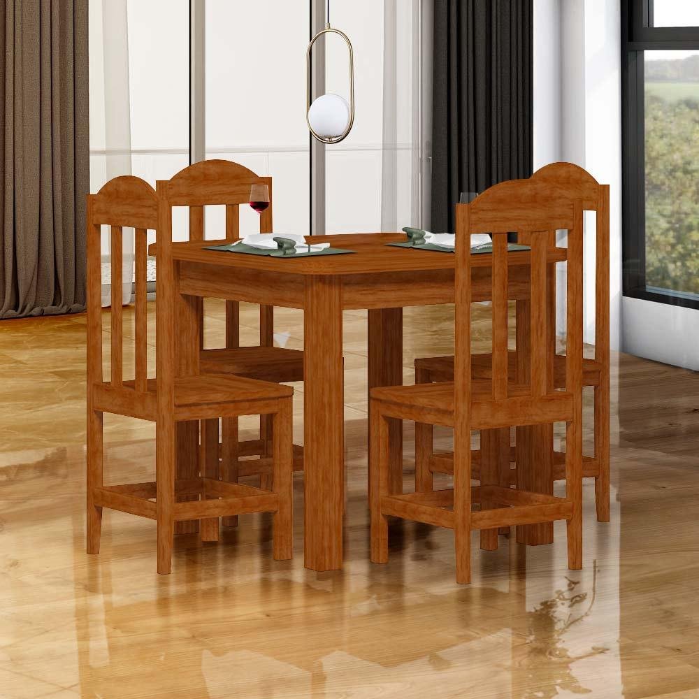 Mesa de Madeira Maciça com 4 Cadeiras 88 X 88 Mel Garpa Jm Móveis ...